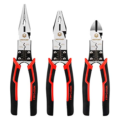 MAXPOWER 3Pcs Pliers Set, 5 in 1 Multifunctional Wire Stripper Crimper