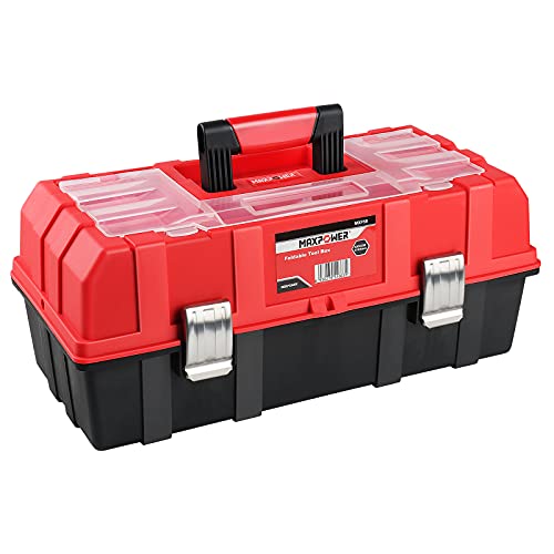 MAXPOWER 17-Inch Tool Box, Three-Layer Folding Plastic Storage Toolbox