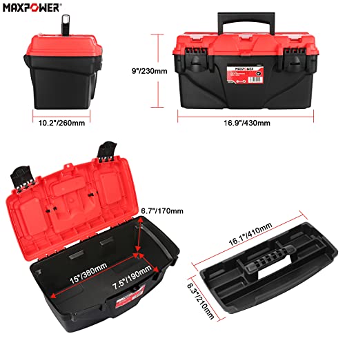 MAXPOWER 17-Inch Tool Box, Plastic Tool Boxes with Removable Tray & Du