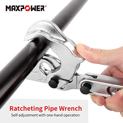MAXPOWER Self-adjusting Pipe Wrench 12 inch, Quick Release 180 Degree
